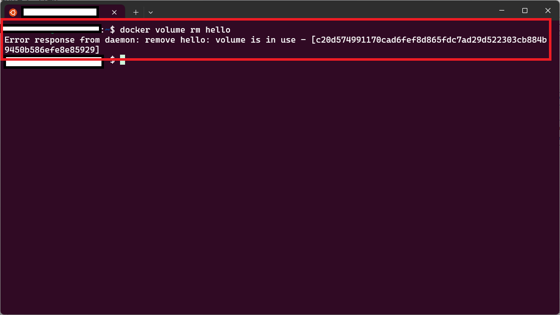 【Docker】docker volume rmコマンドをたたいた時エラーメッセージ「Error response from daemon: remove : volume is in use ...